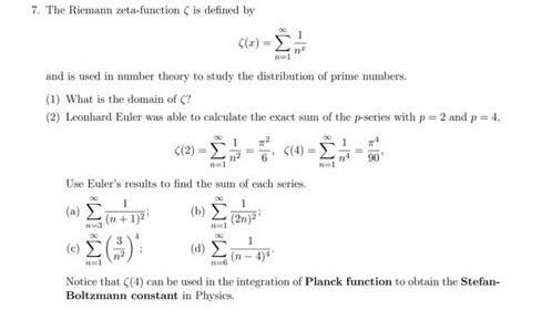 Solved 7. The Riemann xet-function is defined by - and is | Chegg.com