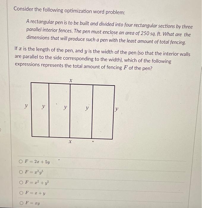 Solved Consider the following optimization word problem: A | Chegg.com