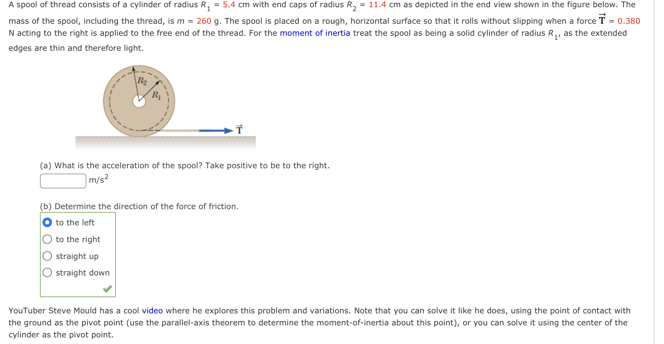 Solved A spool of thread consists of a cylinder of radius | Chegg.com