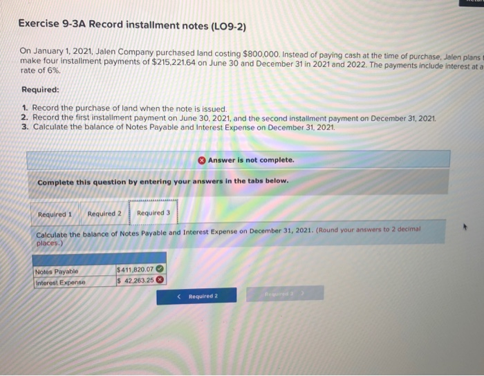 Solved Return to que Exercise 9-3A Record installment notes | Chegg.com