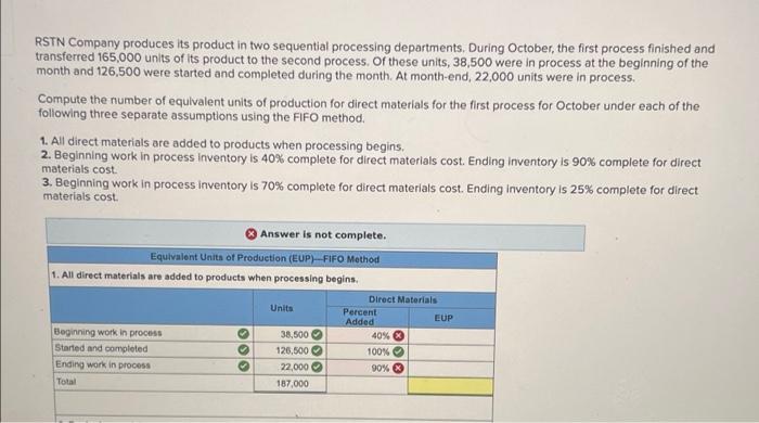 Solved RSTN Company produces its product in two sequential | Chegg.com