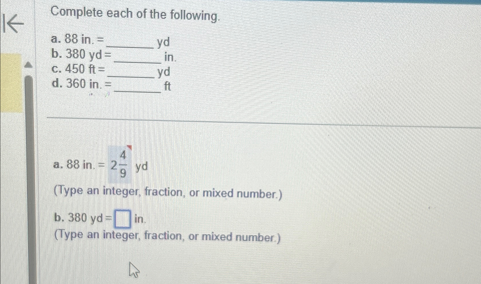 Solved Complete each of the following.a. 88 ﻿in = | Chegg.com