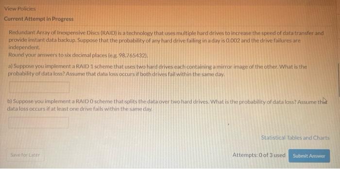 Solved View Policies Current Attempt in Progress Redundant | Chegg.com