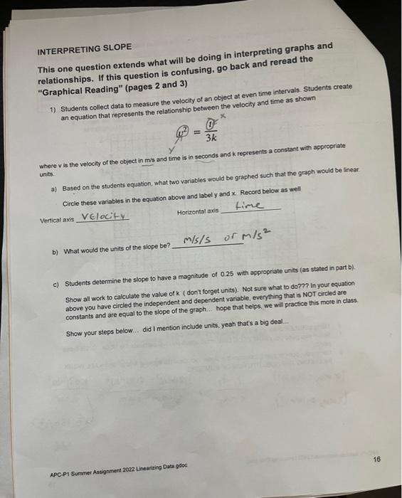 Solved INTERPRETING SLOPE This one question extends what | Chegg.com