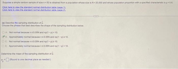 Solved Suppose a simple random sample of size n=50 is | Chegg.com