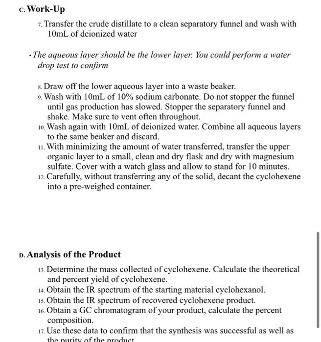 Experiment #9 Name: Synthesis of Cyclohexene - Post | Chegg.com