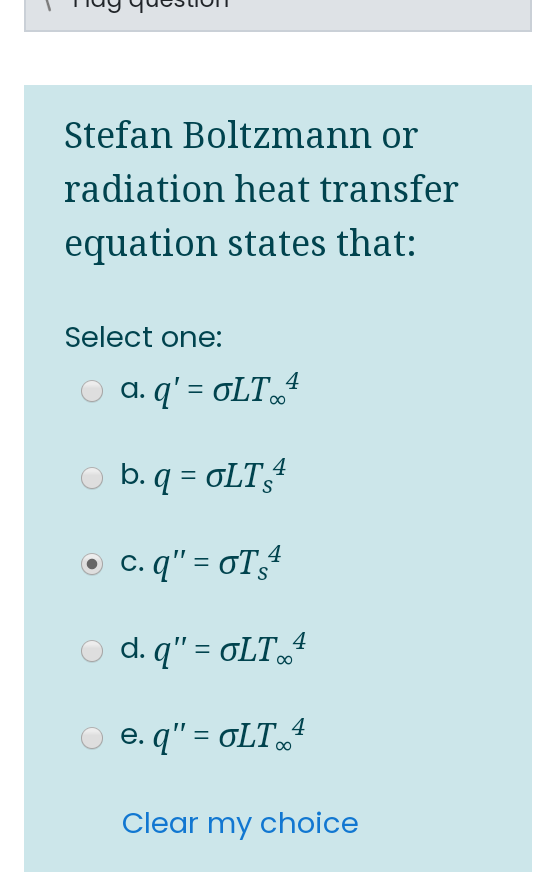 Solved Stefan Boltzmann or radiation heat transfer equation | Chegg.com