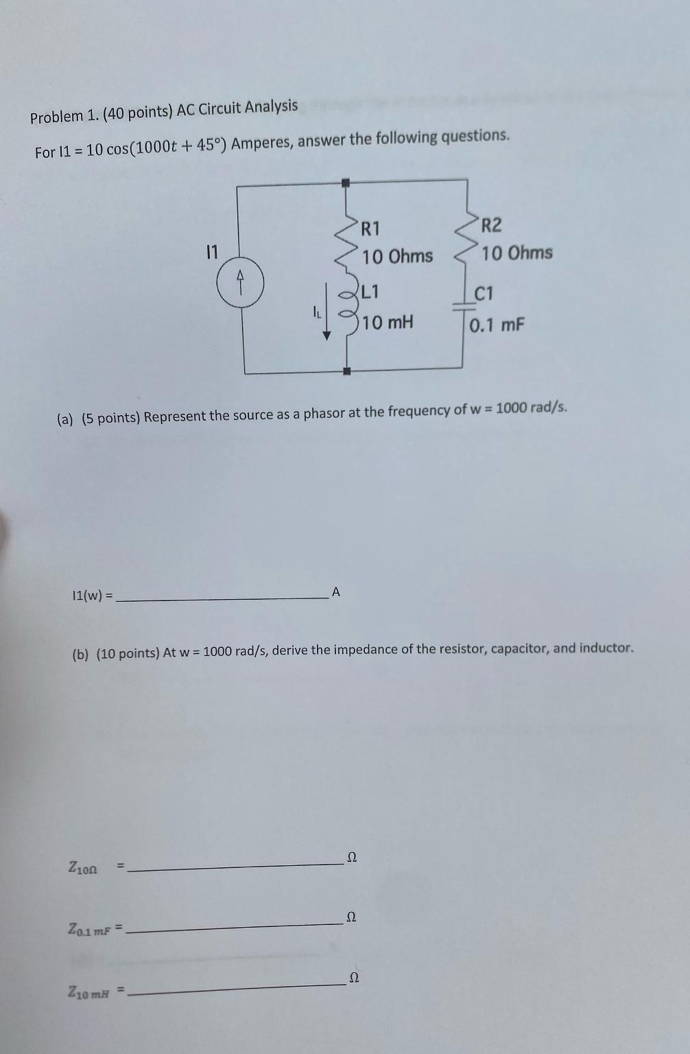 Solved Problem 1. (40 ﻿points) ﻿AC Circuit AnalysisFor | Chegg.com