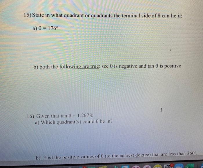 Solved 15) State in what quadrant or quadrants the terminal | Chegg.com