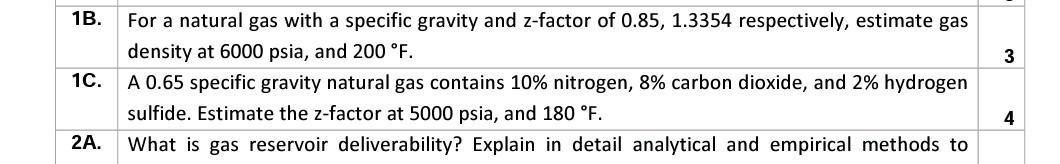 Solved 1B. 3 1C. For a natural gas with a specific gravity | Chegg.com