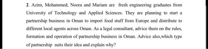 Solved 2. Azim, Mohammed, Noora and Mariam are fresh | Chegg.com