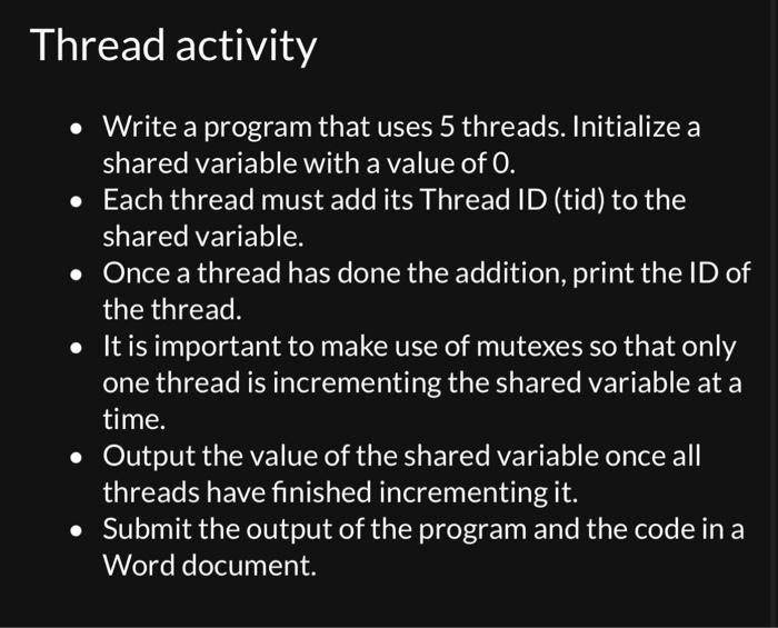 Solved - Write a program that uses 5 threads. Initialize a | Chegg.com