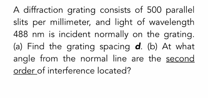 Solved A diffraction grating consists of 500 parallel slits | Chegg.com
