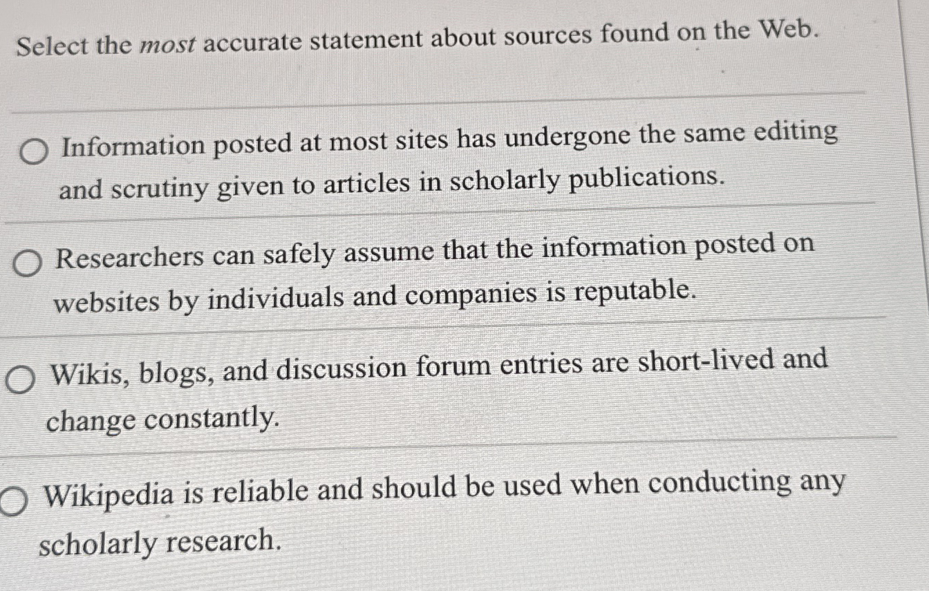 Solved Select the most accurate statement about sources | Chegg.com