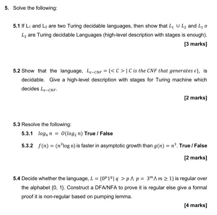 5. Solve the following: 5.1 If L1 and L2 are two | Chegg.com