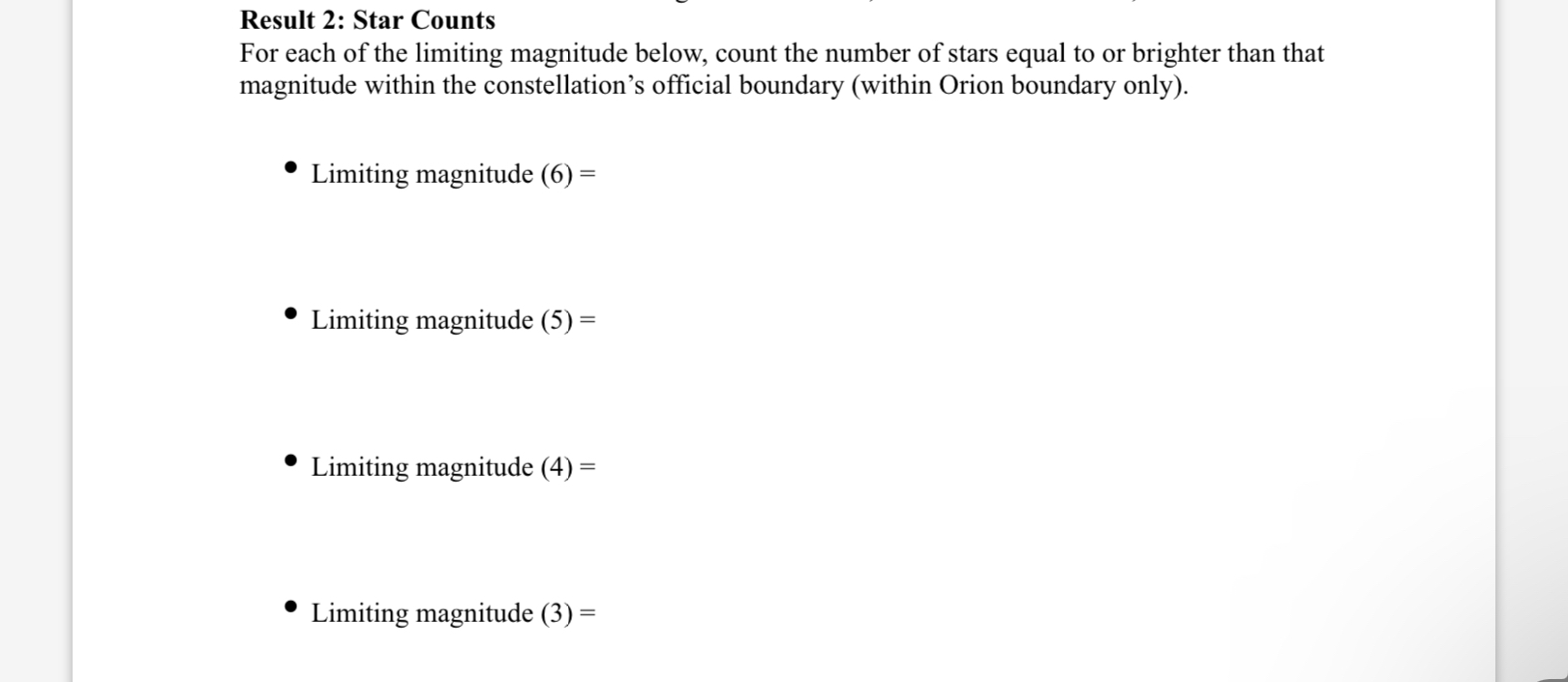 Solved Result 2: Star CountsFor each of the limiting | Chegg.com