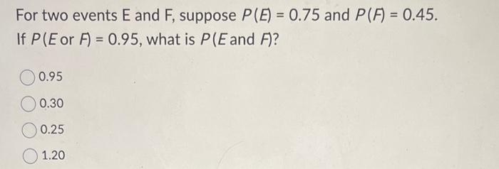 Solved For two events E and F, suppose P(E)=0.75 and | Chegg.com