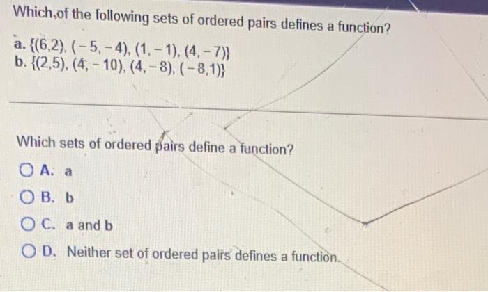 Solved Which of the following sets of ordered pairs defines | Chegg.com