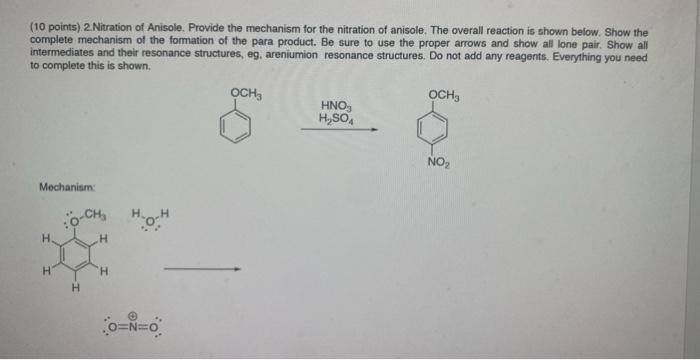 Solved (10 points) 2. Nitration of Anisole. Provide the | Chegg.com