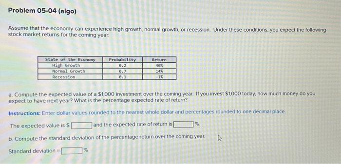Problem 05-04 (algo)Assume that the economy can | Chegg.com