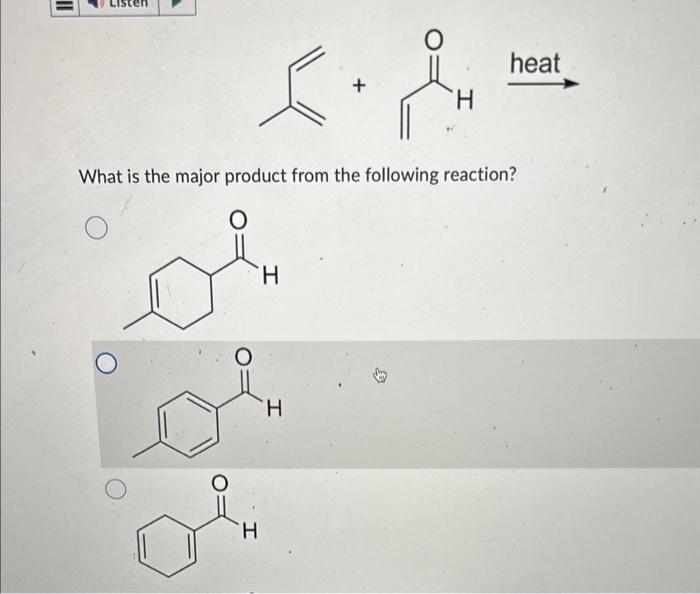 Solved heat What is the major product from the following | Chegg.com