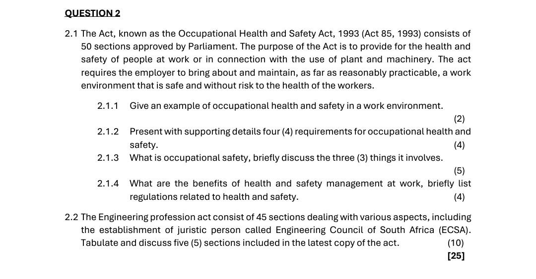 Solved QUESTION 22.1 ﻿The Act, known as the Occupational | Chegg.com