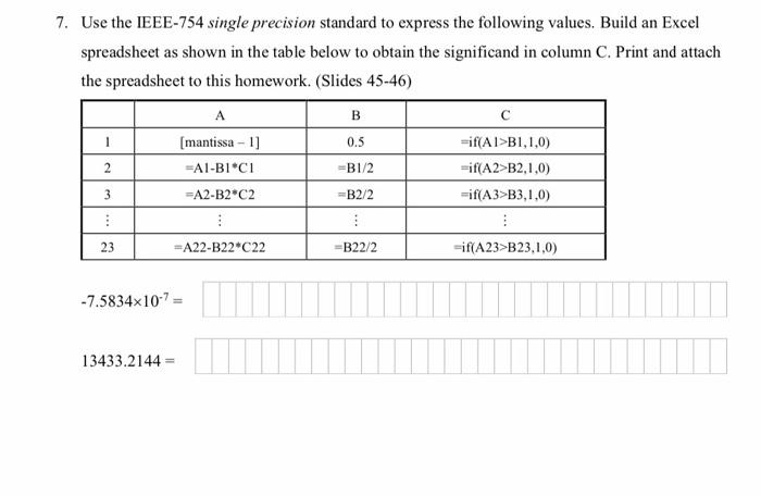7. Use the IEEE-754 single precision standard to | Chegg.com