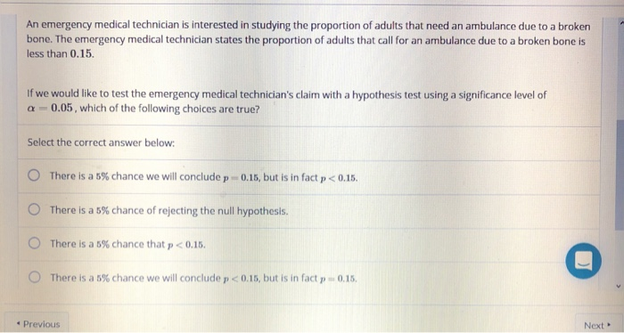 Solved An emergency medical technician is interested in | Chegg.com