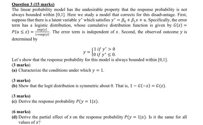 Question 3 (15 marks) The linear probability model | Chegg.com