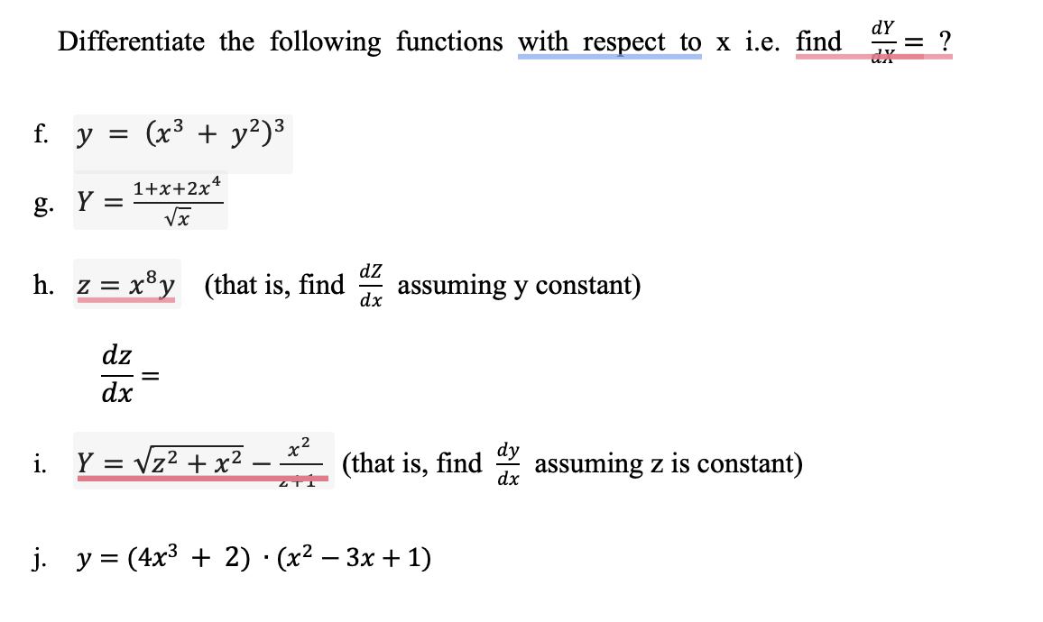 Solved Differentiate the following functions with respect to | Chegg.com