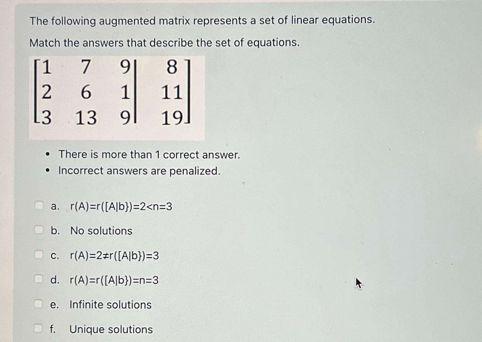 Solved The following augmented matrix represents a set of | Chegg.com