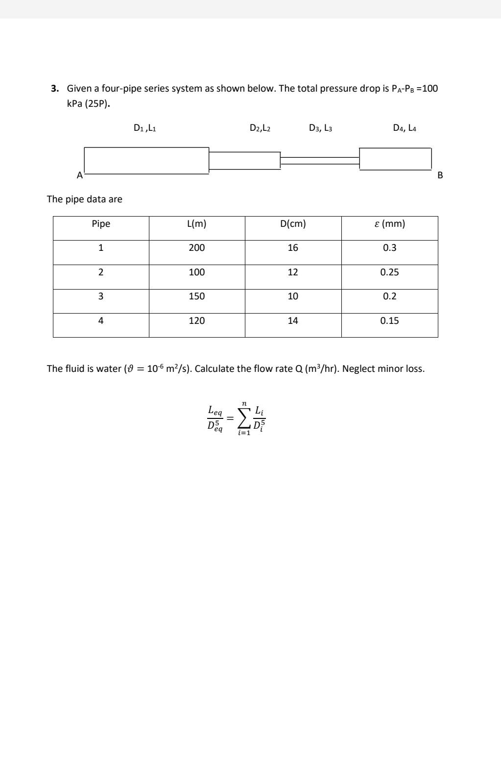 Solved 3. Given a four-pipe series system as shown below. | Chegg.com