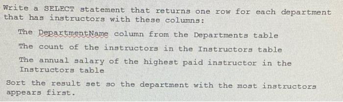 Solved Write A Select Statement That Returns One Row For 2365