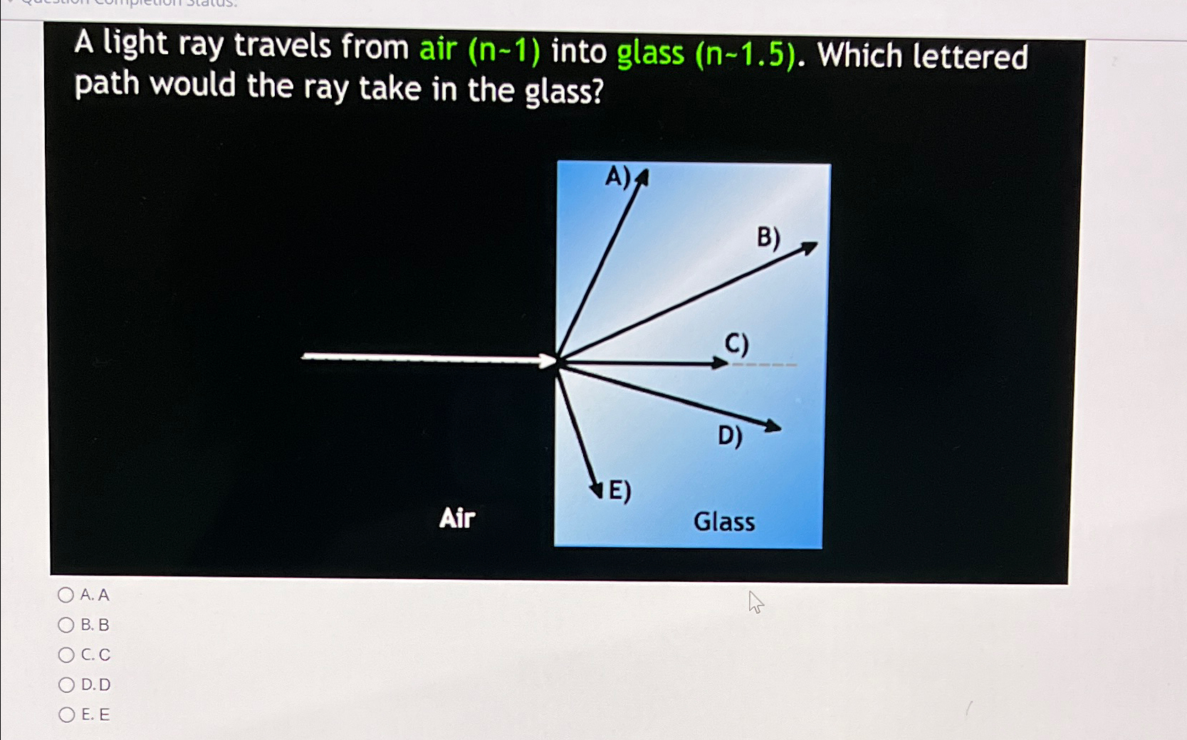 Solved A light ray travels from air ( n-1 ) ﻿into glass | Chegg.com