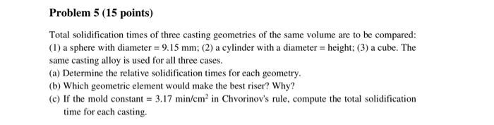 Solved Total solidification times of three casting | Chegg.com