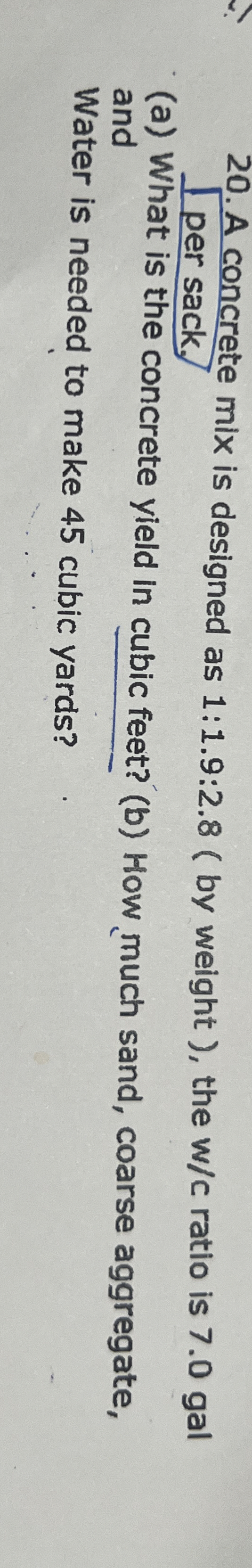 Solved A concrete mix is designed as 1:1.9:2.8 (by weight ), | Chegg.com