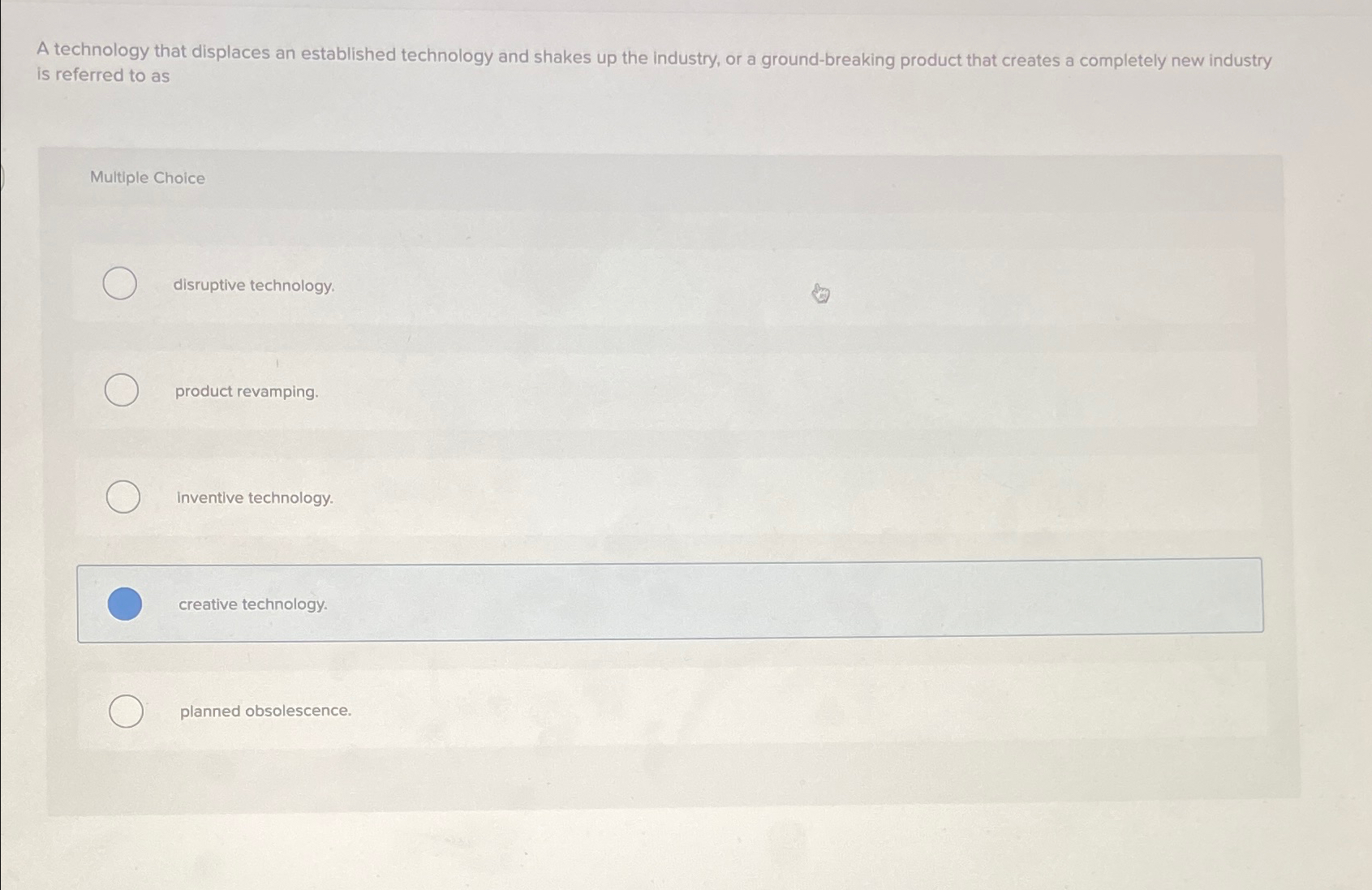 Solved A technology that displaces an established technology | Chegg.com
