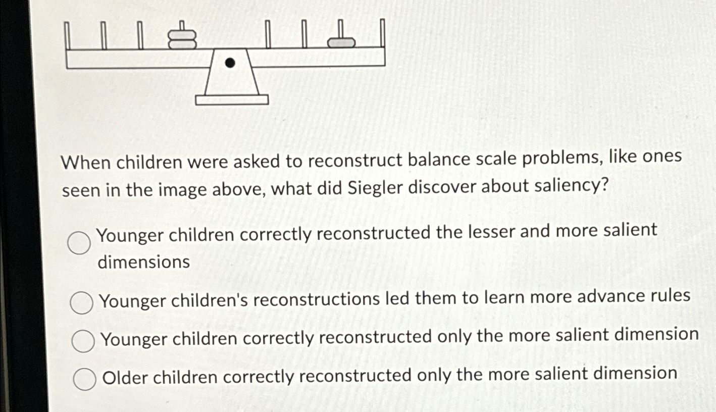 Solved When children were asked to reconstruct balance scale | Chegg.com