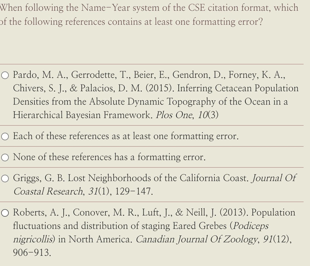 Solved When following the Name-Year system of the CSE | Chegg.com
