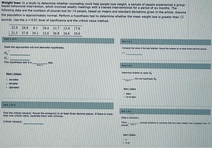 Solved Weight loss: In a study to determine whether | Chegg.com