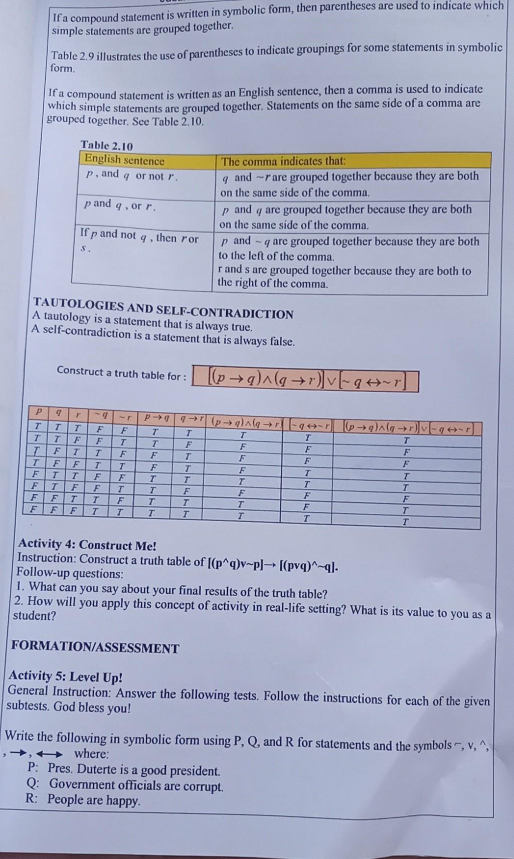 Solved If a compound statement is written in symbolic form, | Chegg.com