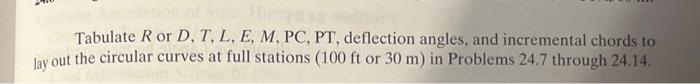Solved Tabulate R or D,T,L,E,M,PC, PT, deflection angles, | Chegg.com