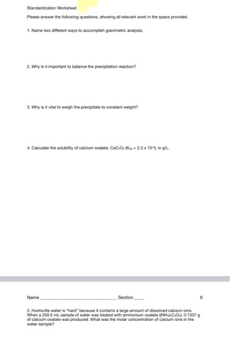 Solved Standardization Worksheet Please answer the following | Chegg.com