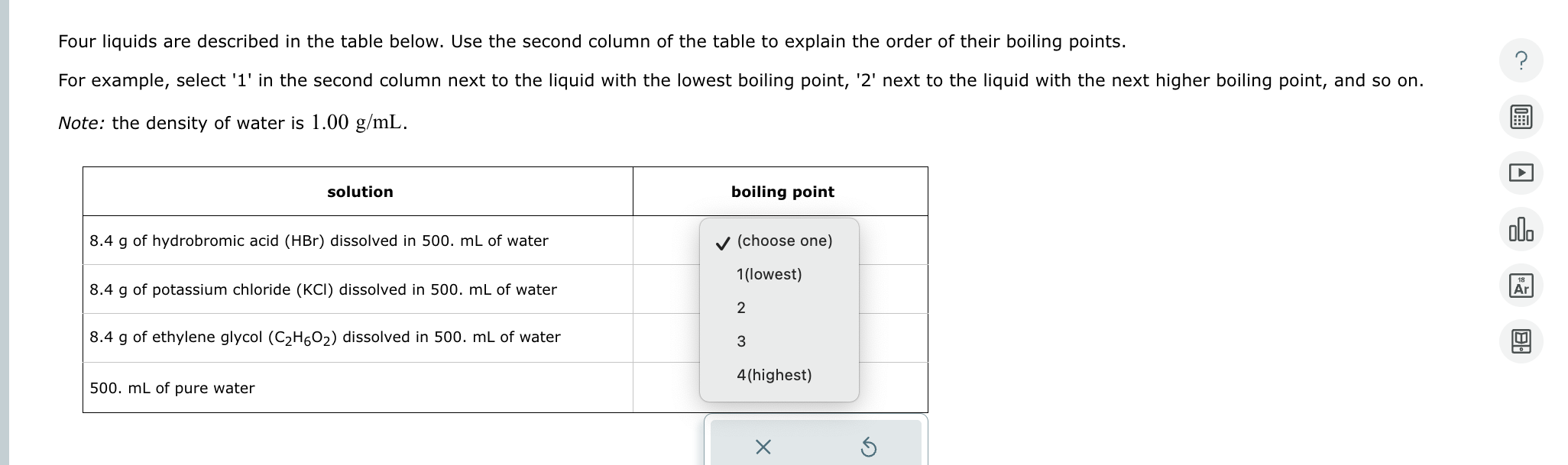 Solved Four liquids are described in the table below. Use | Chegg.com