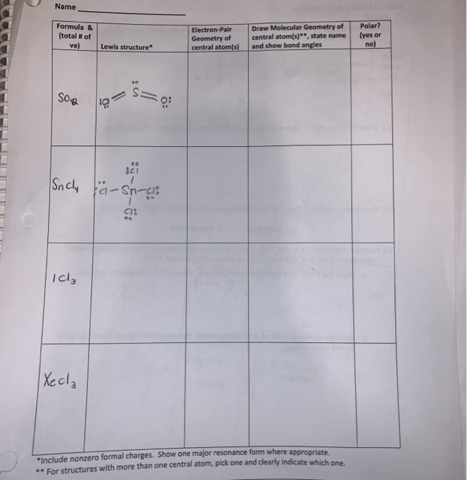 Solved Name Formula & (total of Electron-Pair Geometry of | Chegg.com