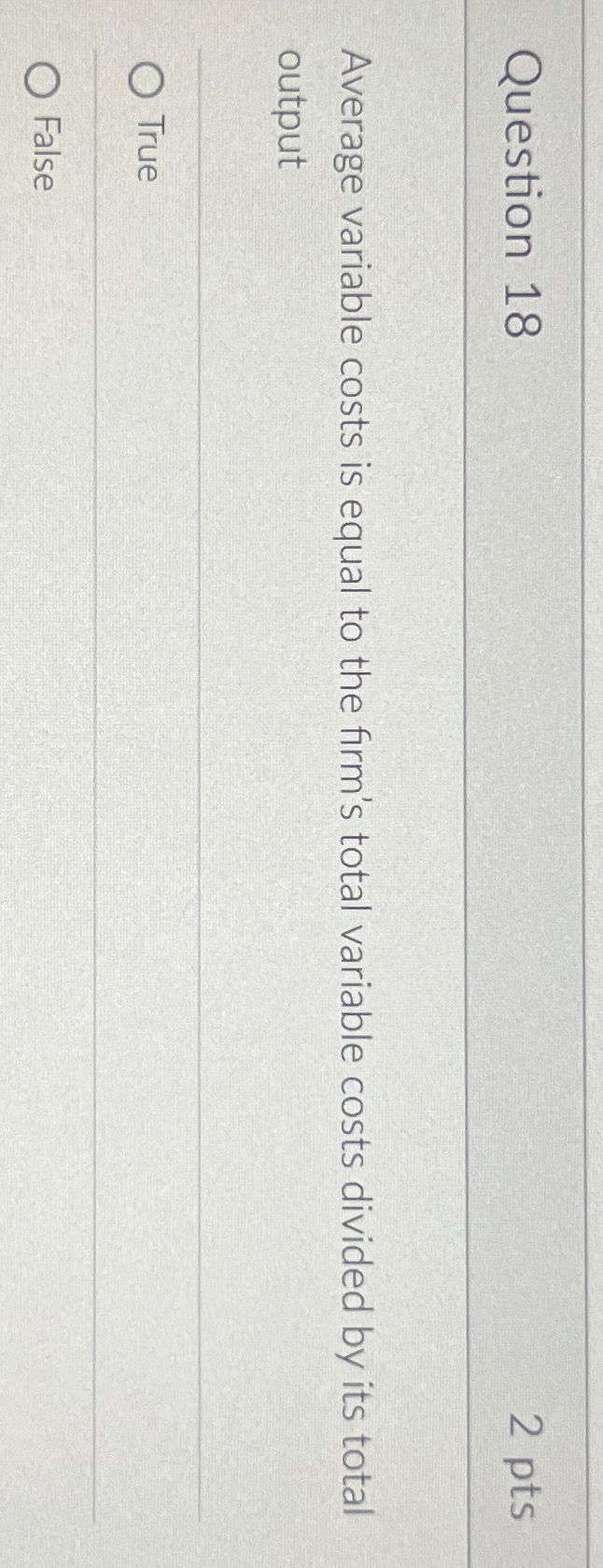 Solved Question 182 ﻿ptsAverage variable costs is equal to | Chegg.com