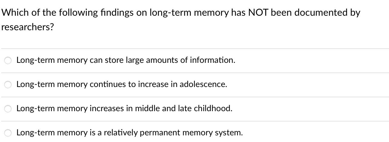 Solved Which of the following findings on long-term memory | Chegg.com