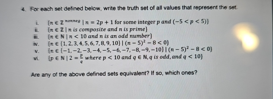 Solved For each set defined below, write the truth set of | Chegg.com