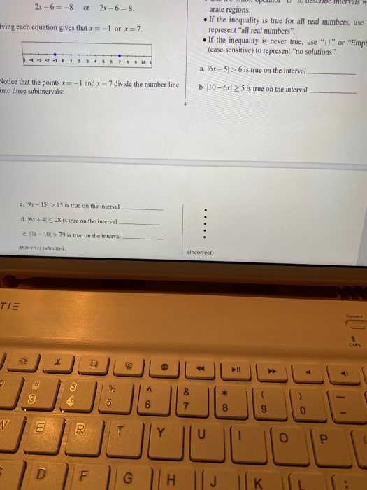 Solved Intervals 2x-6=-8 or 2x - 6 = 8 Aving each equation | Chegg.com