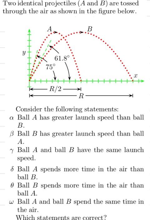 Solved Two identical projectiles (A and B) are tossed | Chegg.com